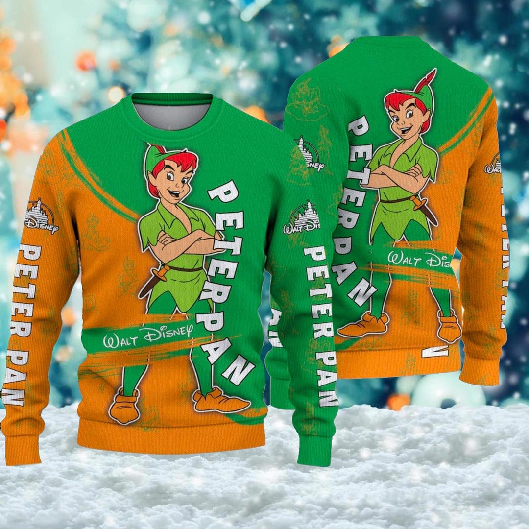 Peter Pan Green Orange Ugly Christmas Sweater, Peter Pan Xmas ...