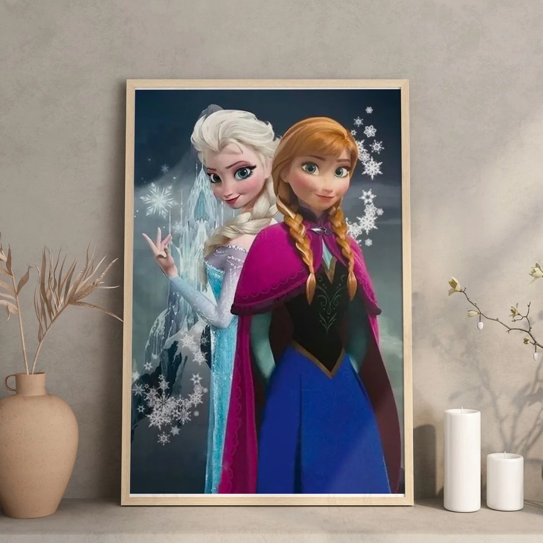 Anna and Elsa Poster, Frozen Wall Art, Cartoon Art Print, Animation ...