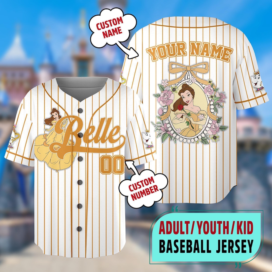 Custom Disney Belle Princess Baseball Jersey, Beauty and the Beast Kid ...