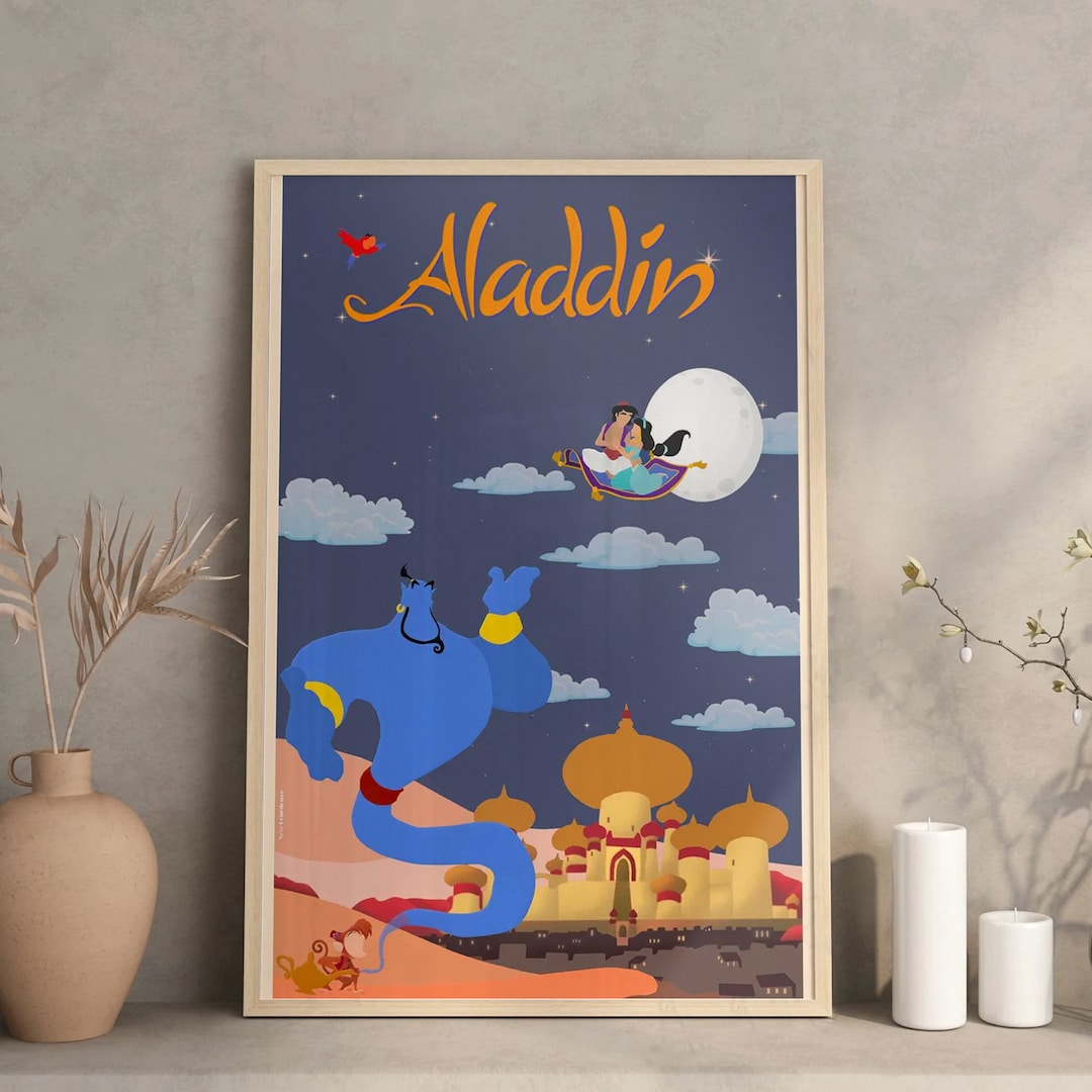 Aladdin Poster, Fantasy Movie Wall Art, Cartoon Art Print Gift, Genie ...