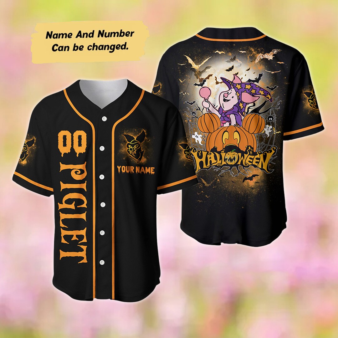 Cute Piglet Halloween Baseball Jersey, Custom Name Baseball Jersey ...