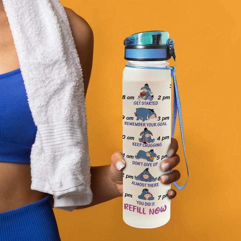 Custom DN Eeyore Water Tracker Bottle, Eeyore Motivational Bottle ...