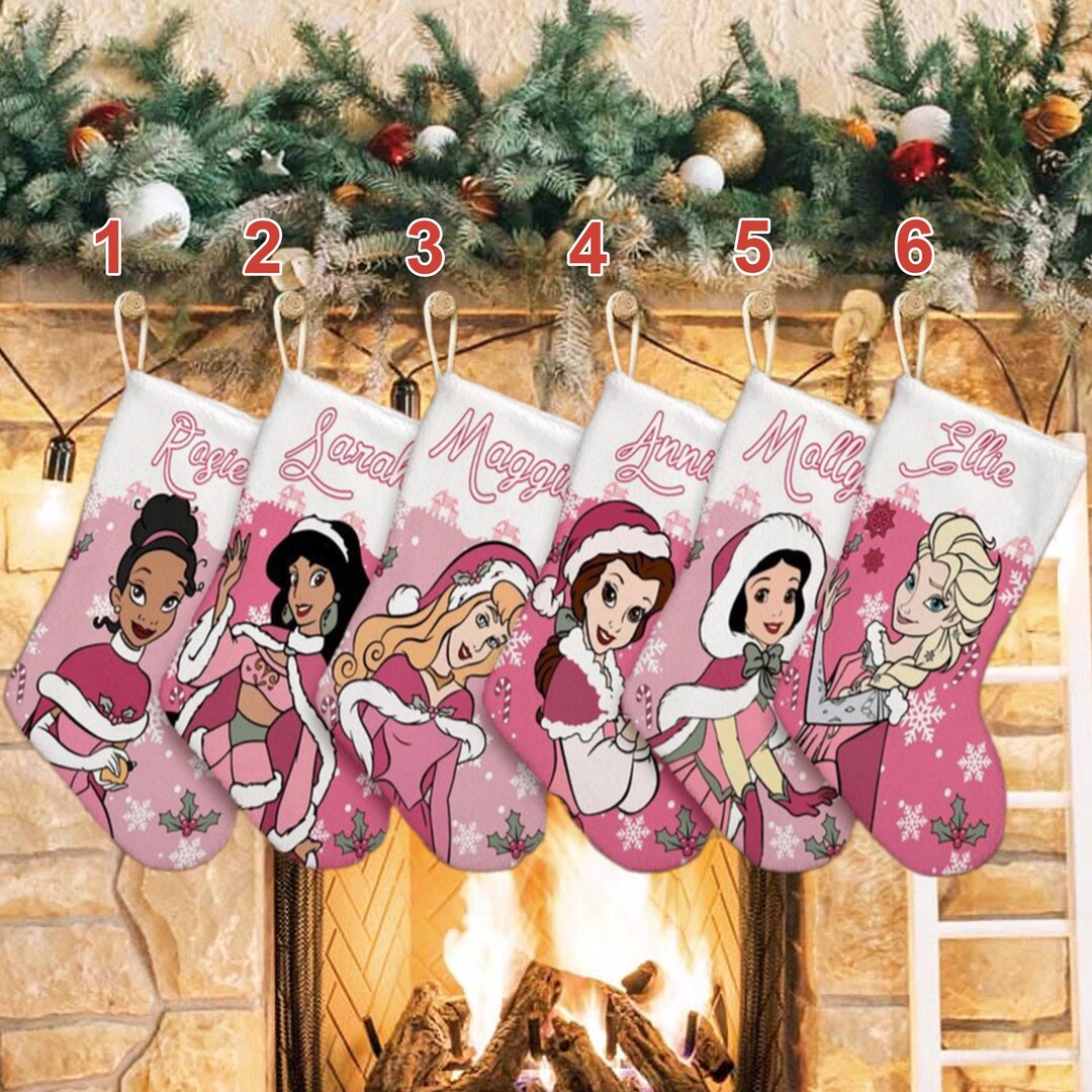 Personalized Princess Movie Xmas Stocking, Princess Santa Hat Christmas ...