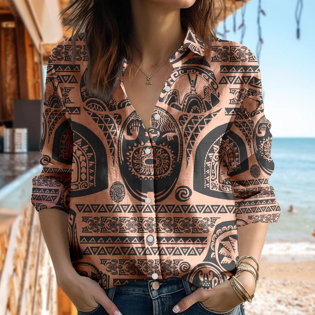 Tattoos Women Linen Shirt, Tattoos Button Down Shirt, Tattoos Linen ...