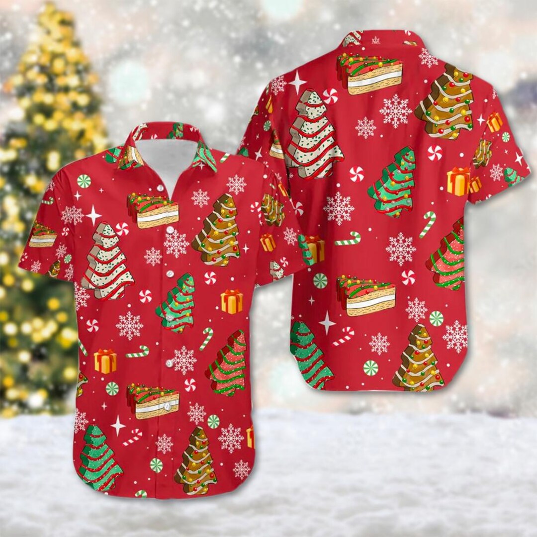 Christmas Tree Cakes Hawaiian Shirt, Christmas Tree Button up Shirt ...