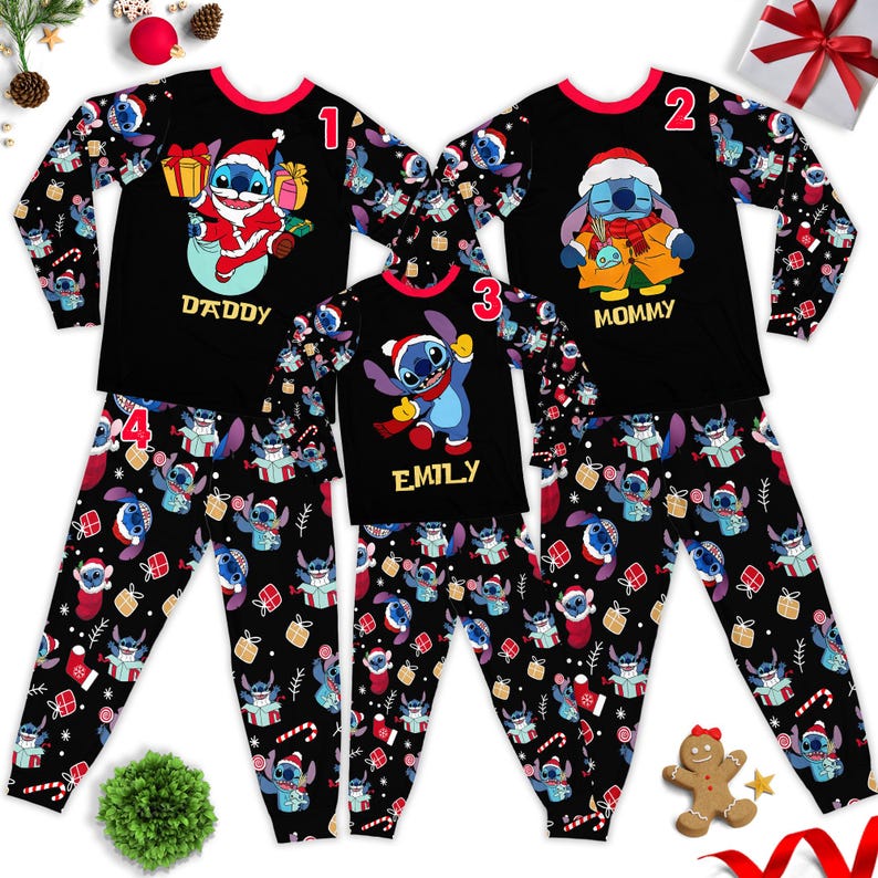 Custom Stitch Matching Family Pajamas Set, Stitch Christmas Pajamas ...