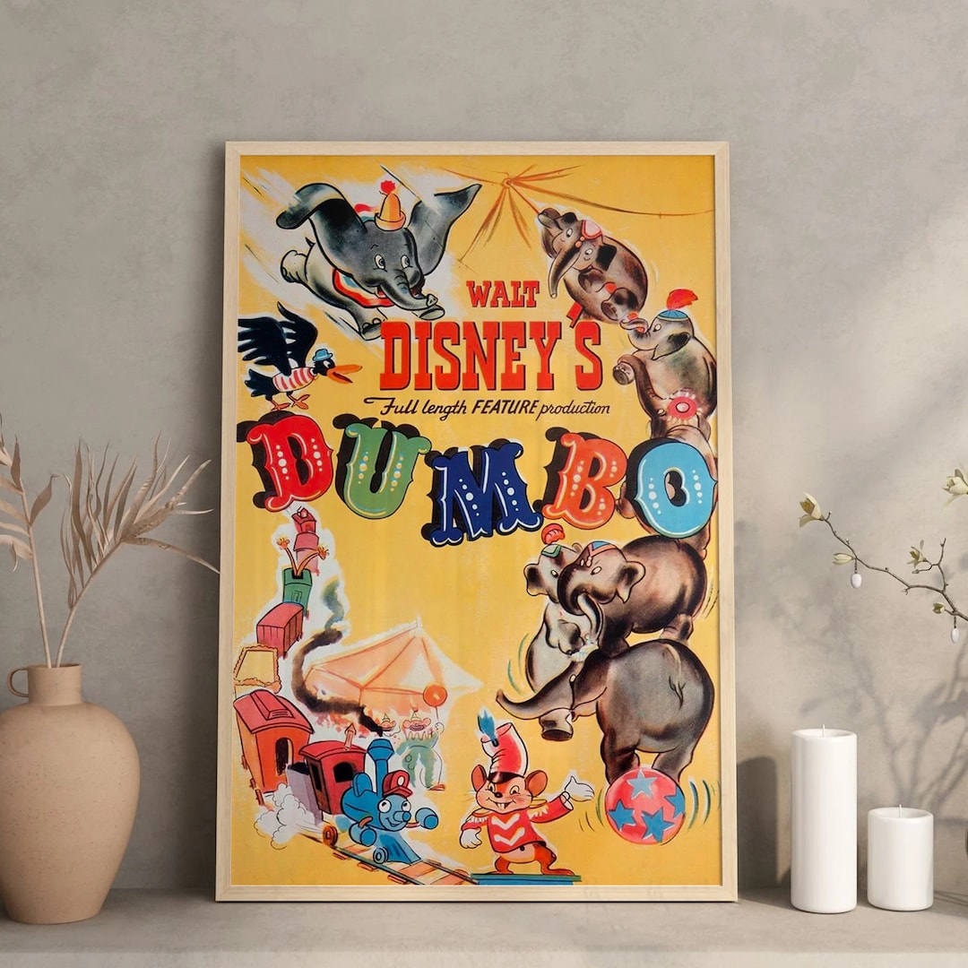 Dumbo Wall Art, Adventure Movie Poster, Cartoon Gift, Dumbo Animation ...