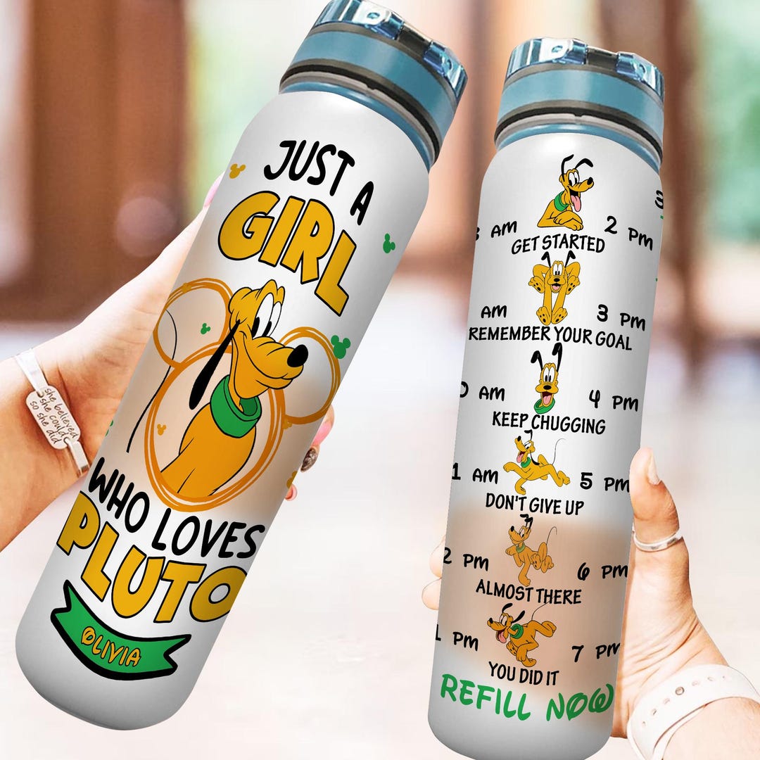 Custom Disney Pluto Water Tracker Bottle, Personalized Pluto 30oz ...