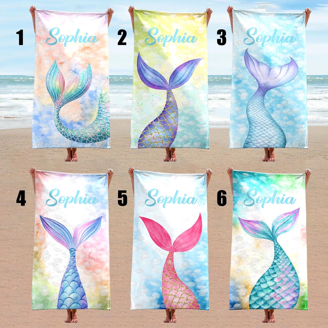 Custom Mermaid Tail Beach Towel, Personalized Mermaid Party Favors ...