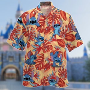 Lilo and Stitch Hawaiian Shirt, Stitch Red Leave Tropical Summer Hawaii ...