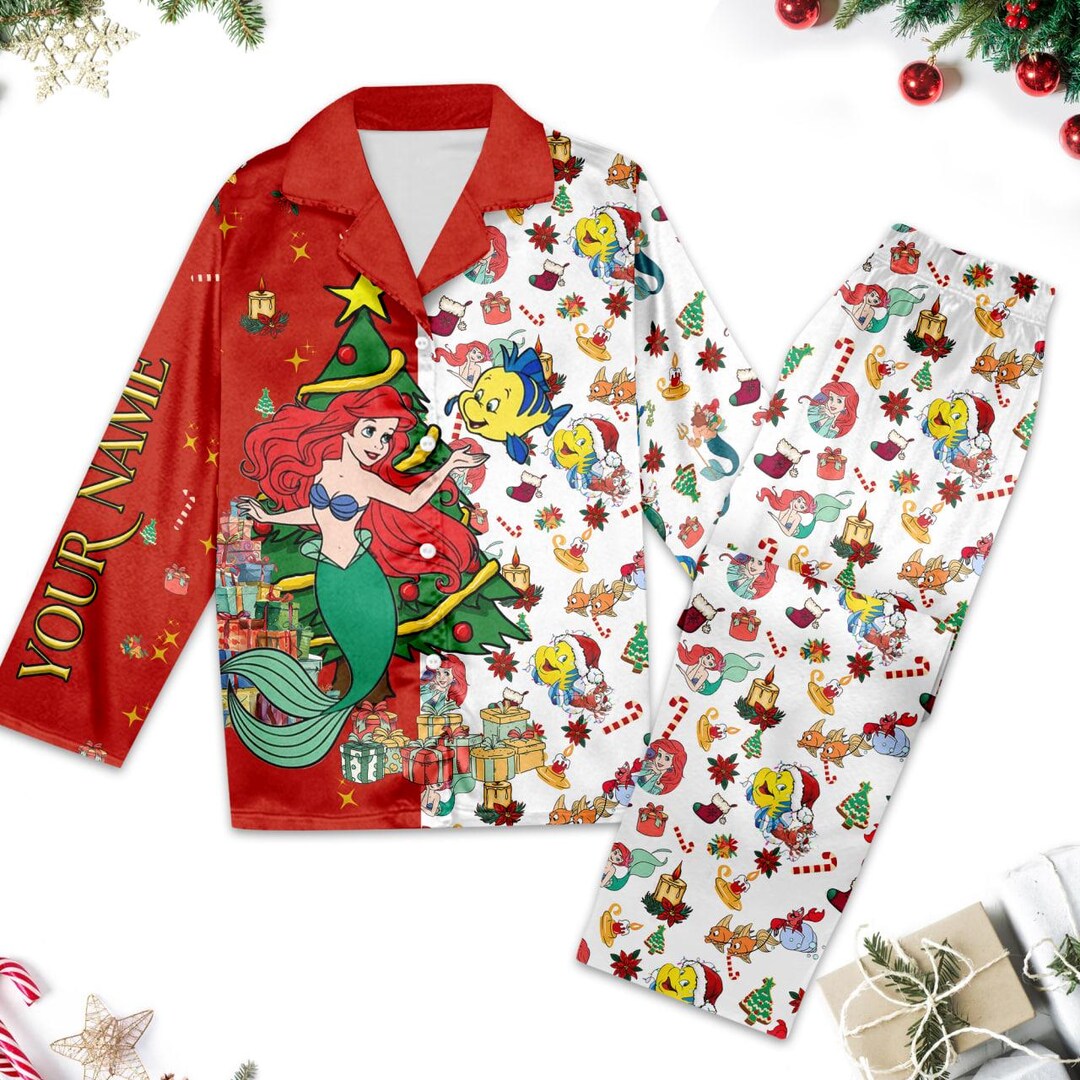 Custom the Little Mermaid Pajamas, Mermaid Christmas Pajama Set Women ...