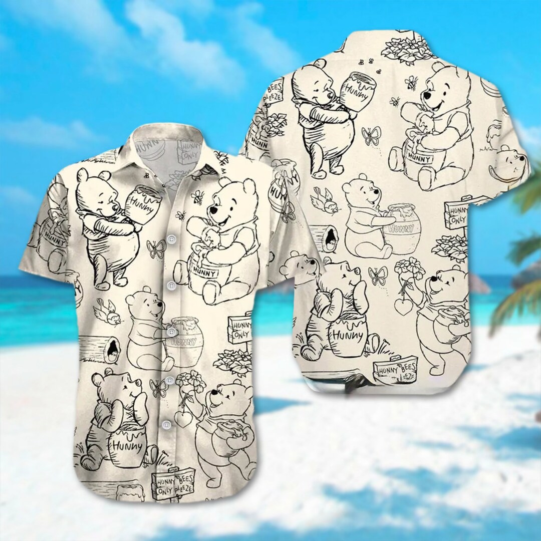 Winnie the Pooh Hawaiian Shirt, Pooh and Hunny Pot Summer Aloha Hawaii ...