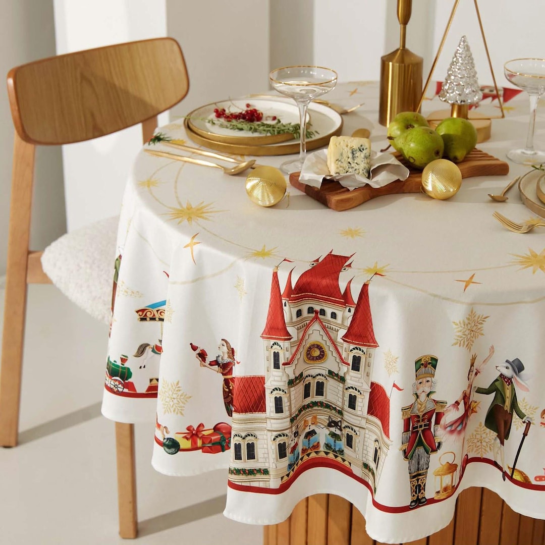 Round Nutcracker Tablecloth, Christmas Tablecloth 87 Inches. Oilcloth ...