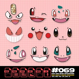 Pokemon Faces Svg Bundle, Cricut File, Instant Download, SVG, PNG, Eps ...