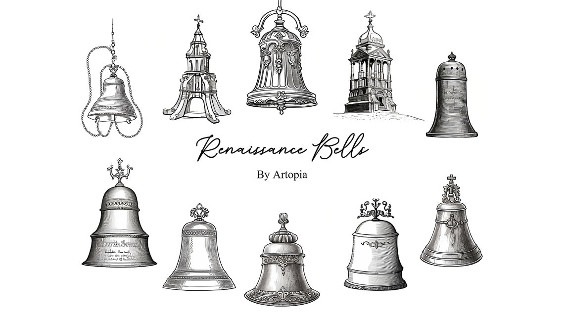 130+ Bell Designs, Clipart PNG, Vintage Bells, Realistic Bells, Fine ...