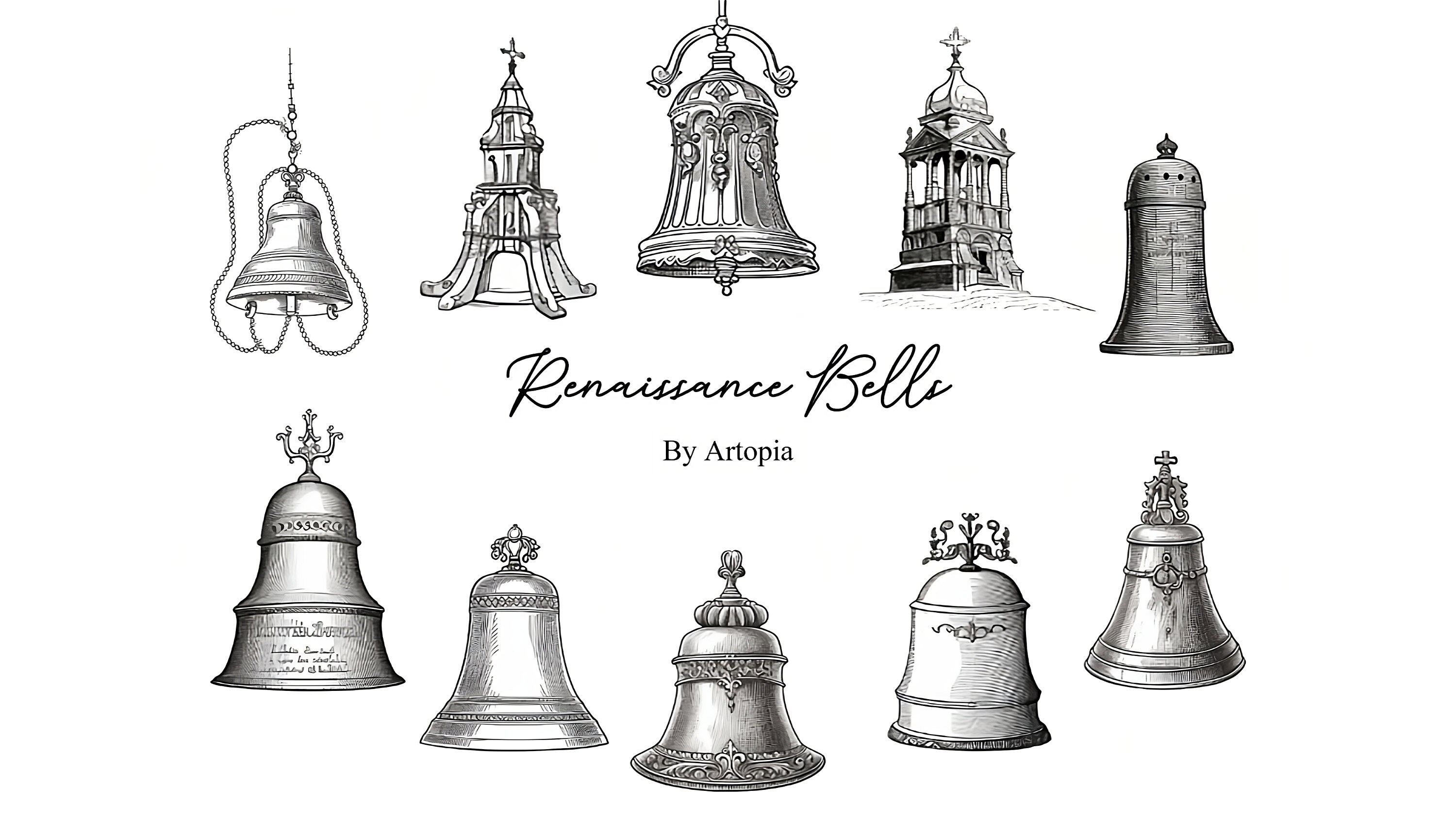 130+ Bell Designs, Clipart PNG, Vintage Bells, Realistic Bells, Fine ...
