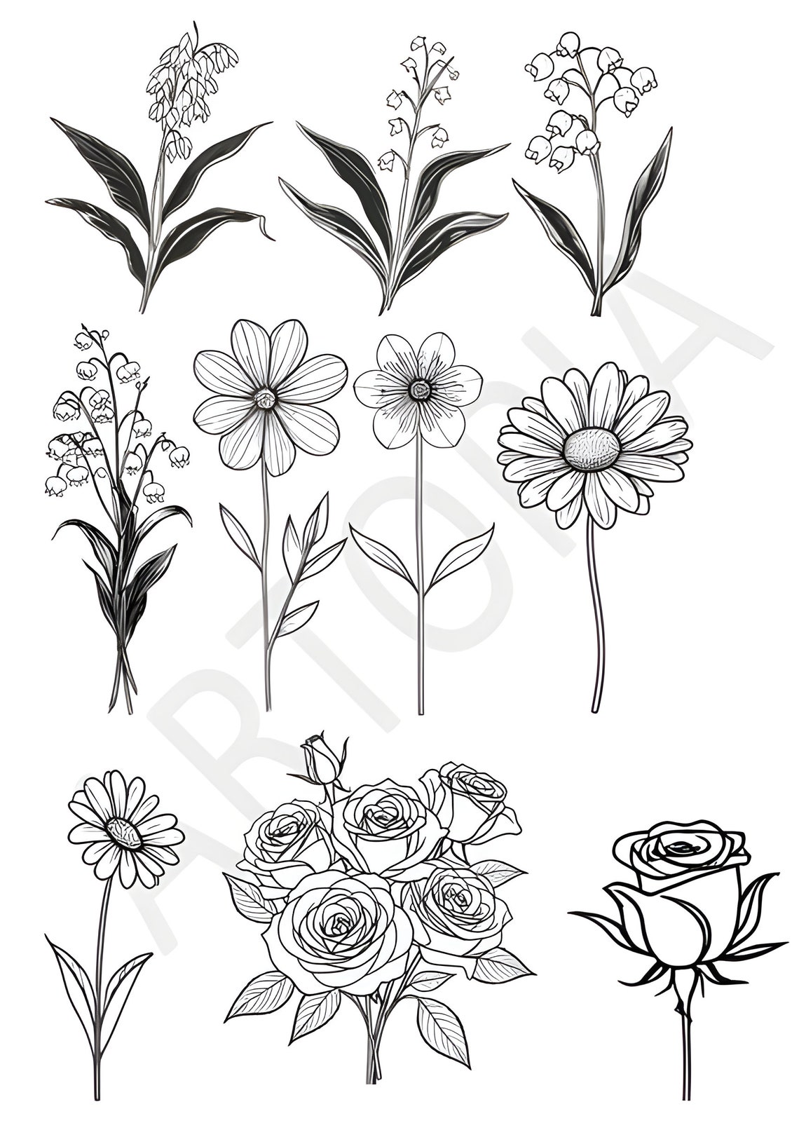 50 Thin Line Flower Bundle, Clipart Pack, Flowers, Thin Line Flowers ...