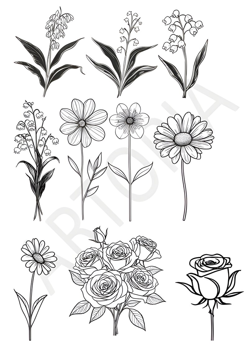 50 Thin Line Flower Bundle, Clipart Pack, Flowers, Thin Line Flowers ...