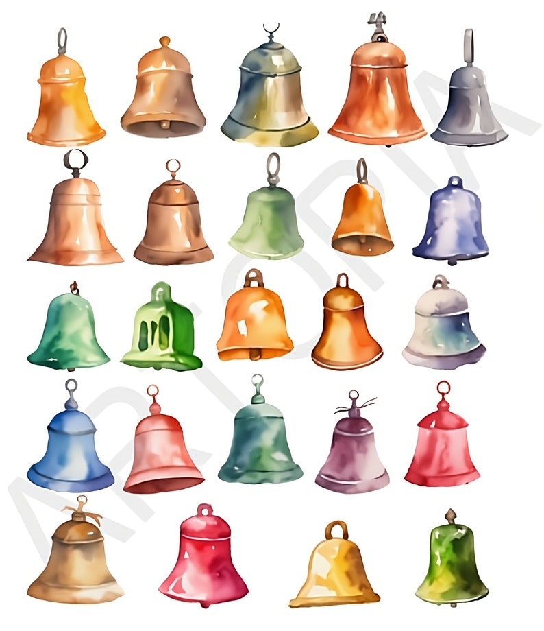 Watercolor Bell Images Clipart PNG Different Colors and - Etsy