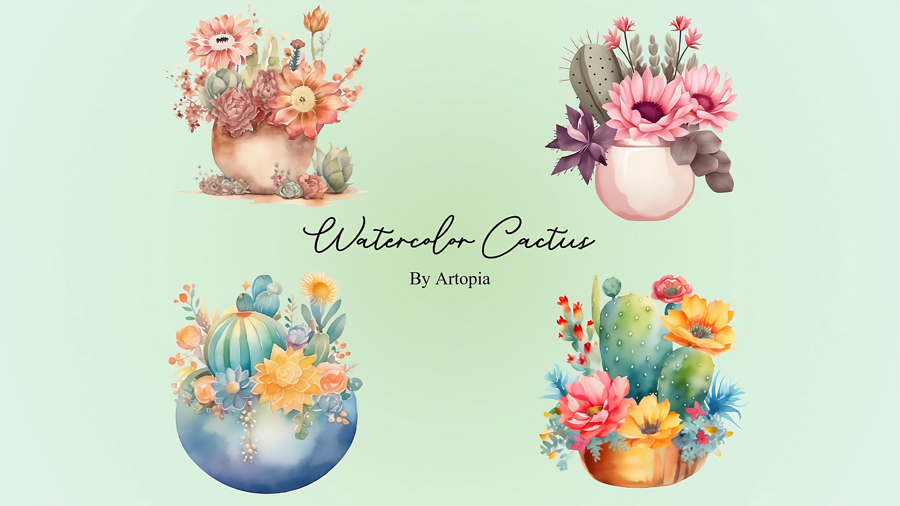 Watercolor Cactus, Clipart PNG, Painting Cactus, Colorful Hibiscus ...