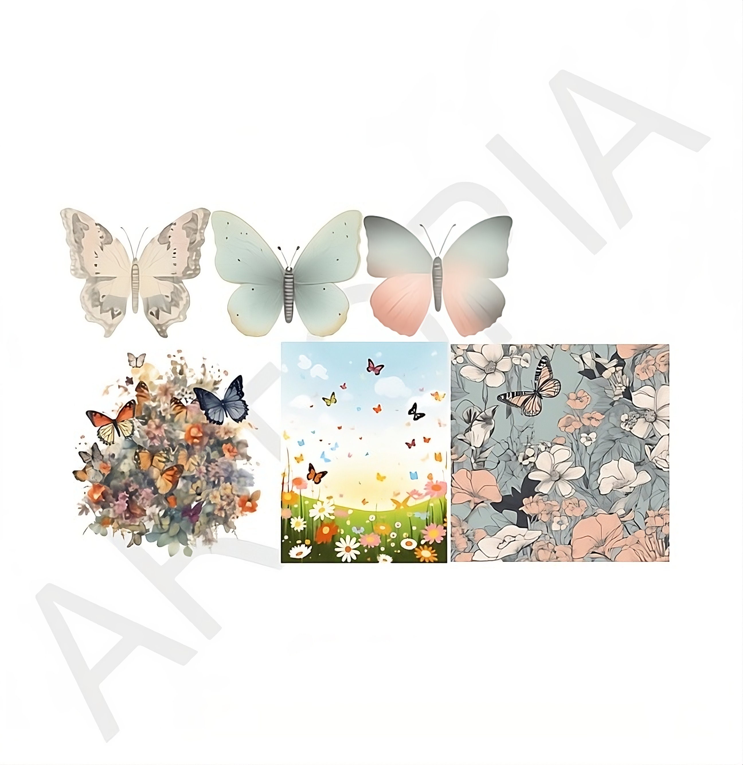 Butterfly Flowers, Clipart PNG, Pastel Colors, Butterfly Designs, Print ...