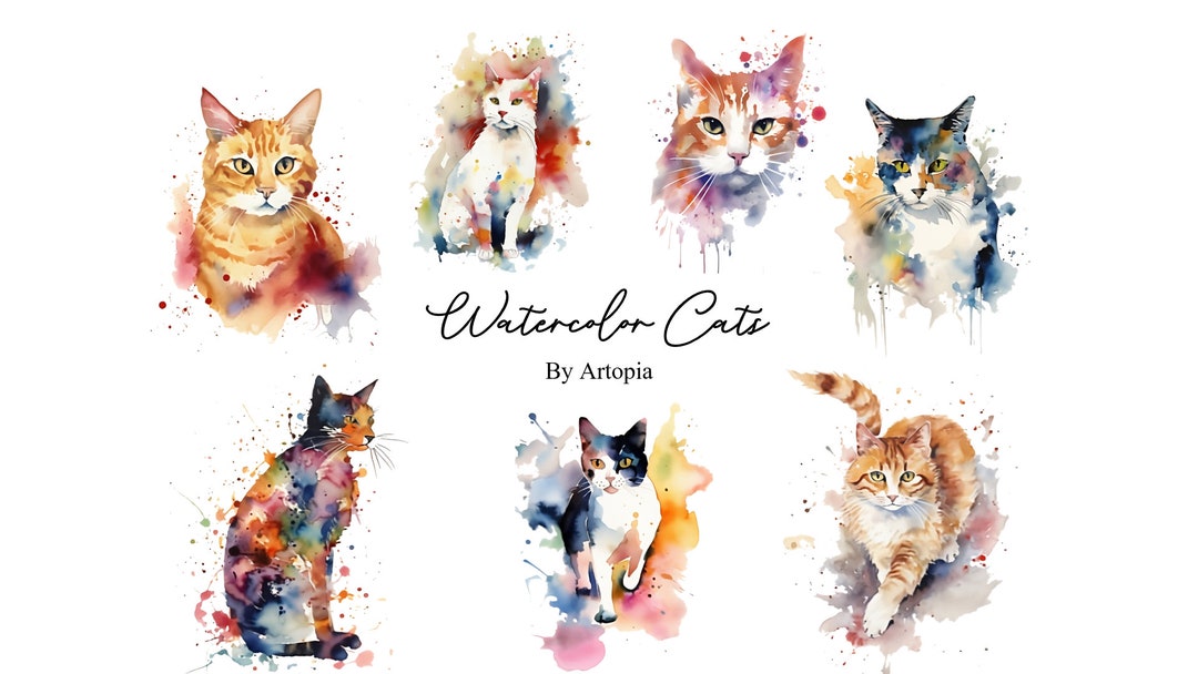 Watercolor Cats Clipart, Bundle Cats, Cat Images, Png Cats, Pet Love ...