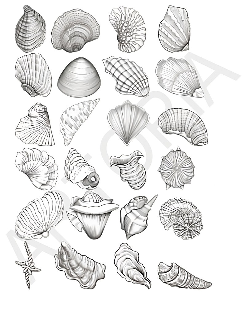 Fineline Seashells Clipart, PNG Images, Seashells, Thin Line, Instant ...