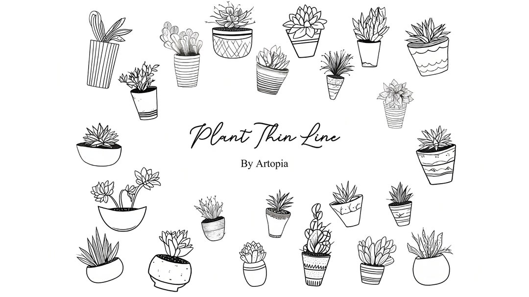 Plant Thin Line, Clipart PNG, Black and White Plants, Fine Line Plants ...