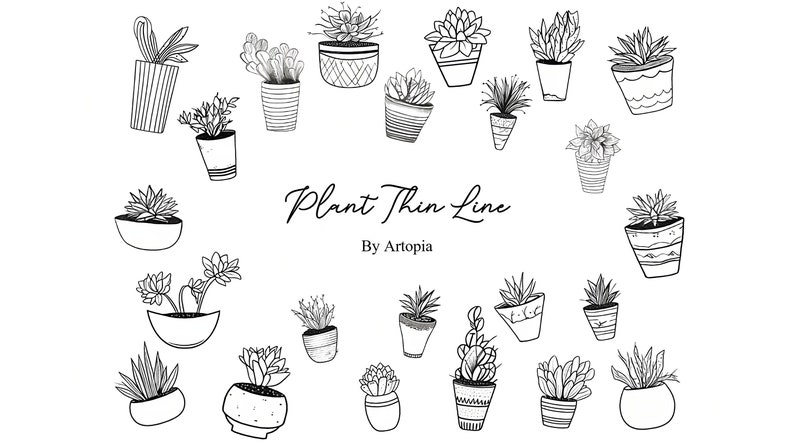 Plant Thin Line, Clipart PNG, Black and White Plants, Fine Line Plants ...