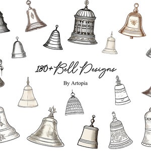 130 Bell Designs, Clipart PNG, Vintage Bells, Realistic Bells, Fine ...