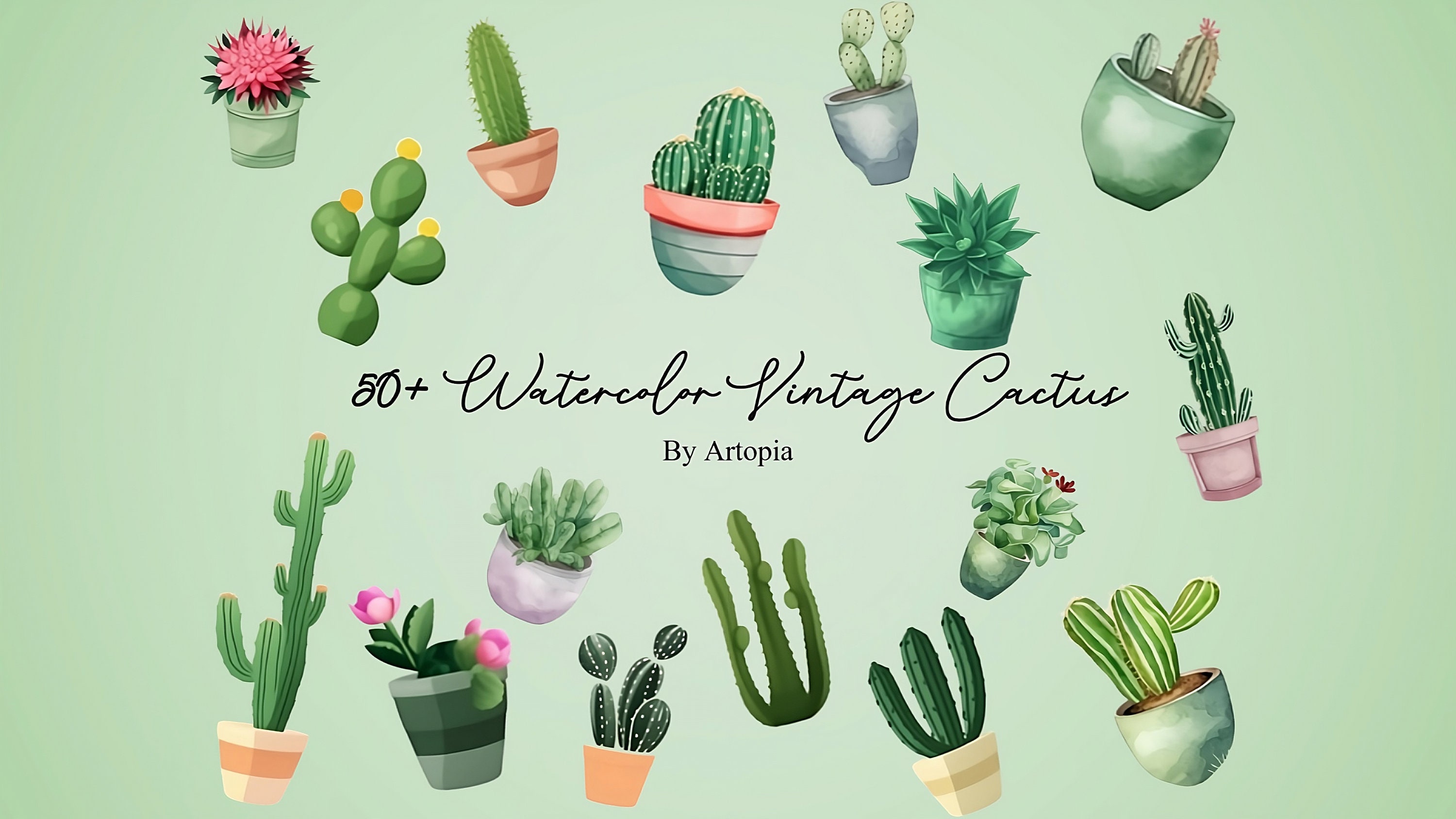 Megabundle Cactus 70+ Designs, Clipart PNG, Watercolor Cactus ...