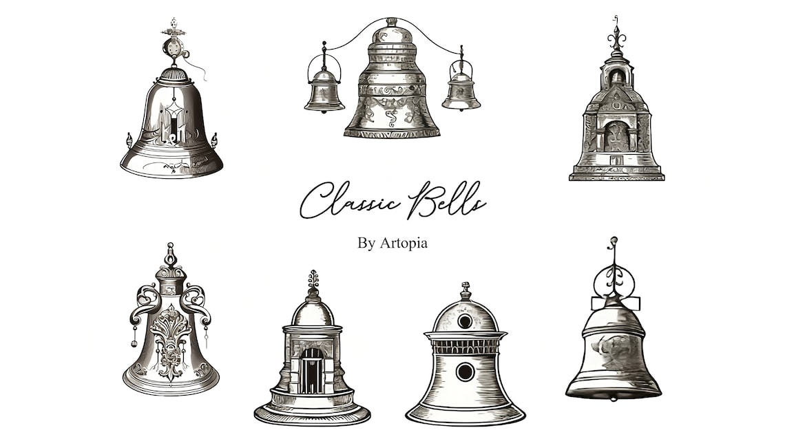 130 Bell Designs, Clipart PNG, Vintage Bells, Realistic Bells, Fine ...