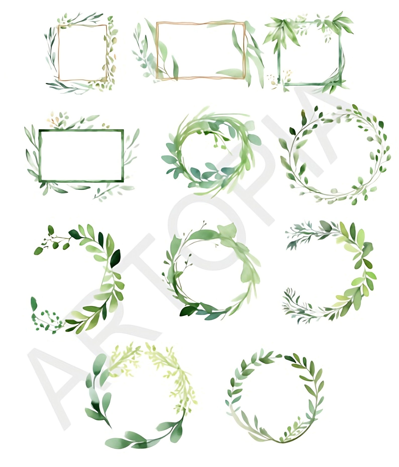 Greenery Frames Clipart Pngs, Wreath Greenery Frames, Rectangle Frames ...
