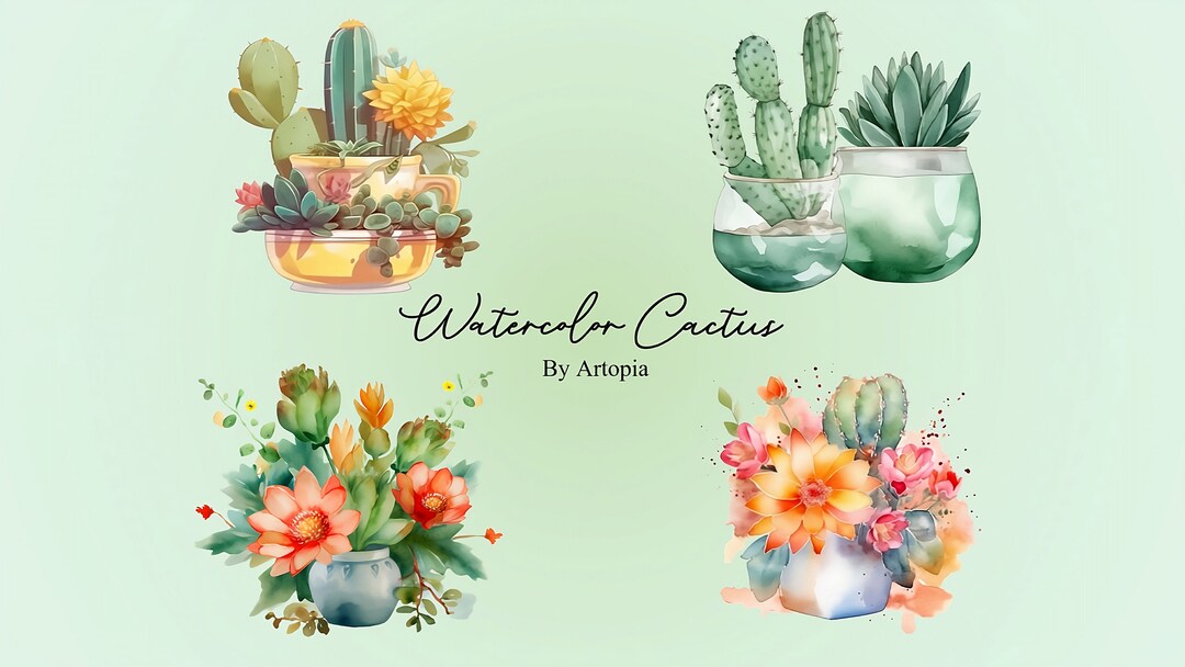 Watercolor Cactus, Clipart PNG, Painting Cactus, Colorful Hibiscus ...