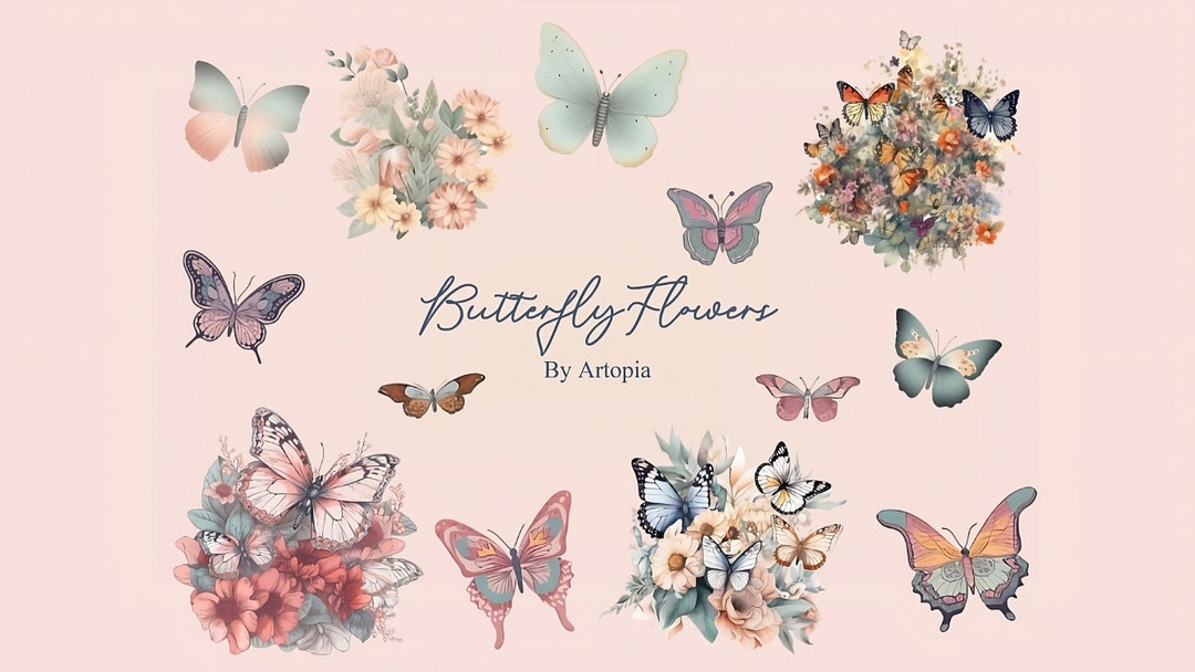Butterfly Flowers, Clipart PNG, Pastel Colors, Butterfly Designs, Print ...