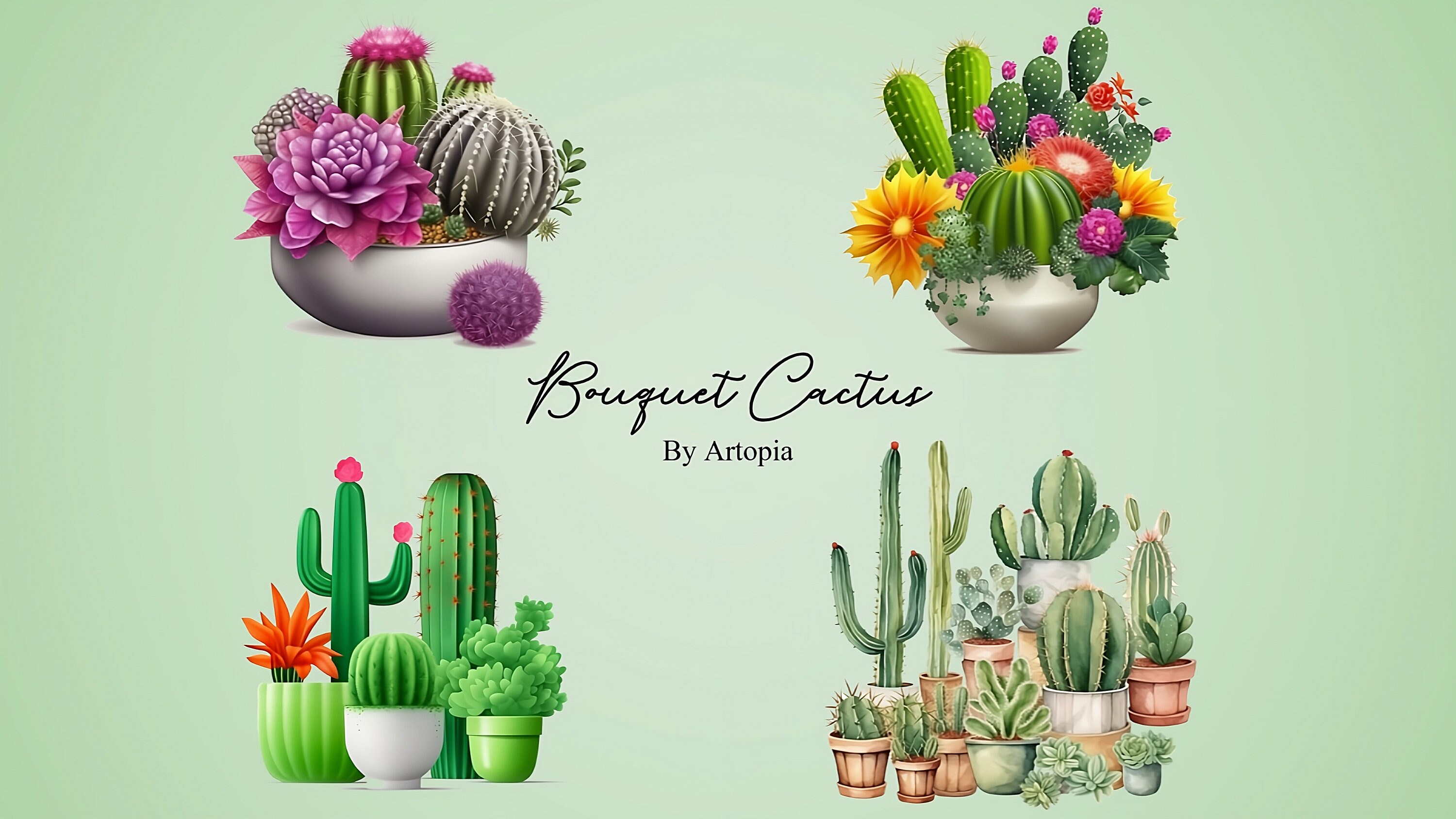 Megabundle Cactus 70+ Designs, Clipart PNG, Watercolor Cactus ...