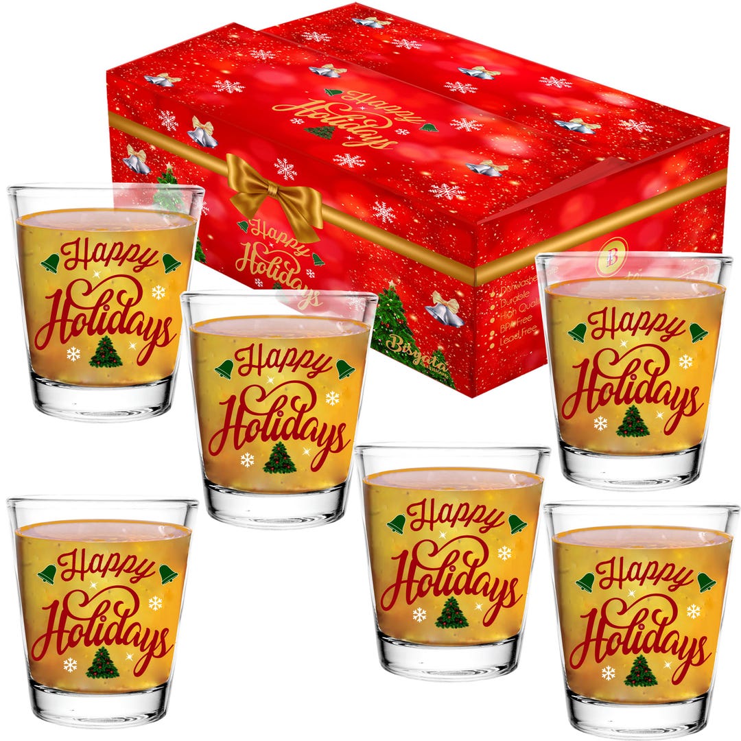 Christmas Shot Glass Set: Happy Holidays Print, Table Decoration (set ...