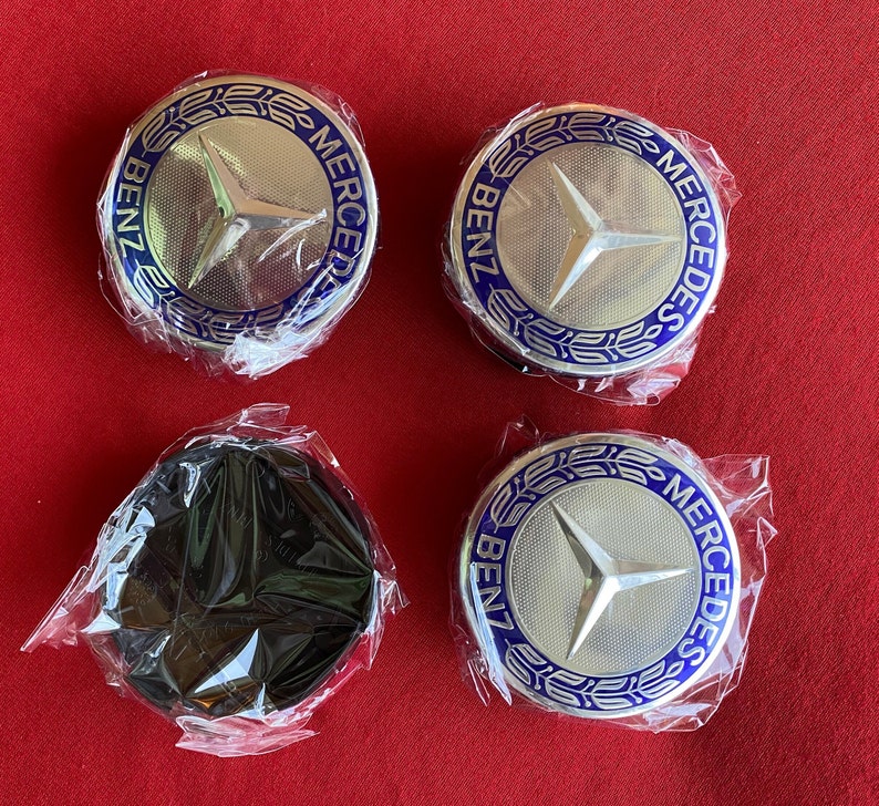 1X4 Units Mercedes Benz Center Caps AMG Wreath Cap Emblem Color Blue ...