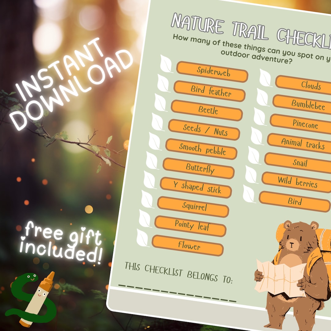 Nature Walk Checklist Printable Kid's Activity for Outdoors - Etsy ...
