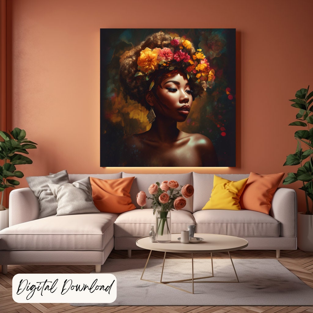 Lady of the Flower | Flower Head Art, Flower Woman Poster, Instant ...
