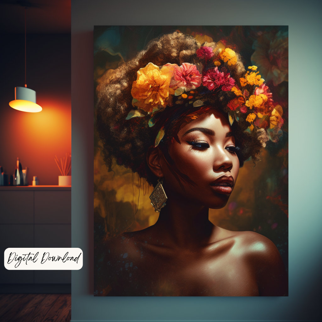 Lady of the Flower | Flower Head Art, Flower Woman Poster, Instant ...