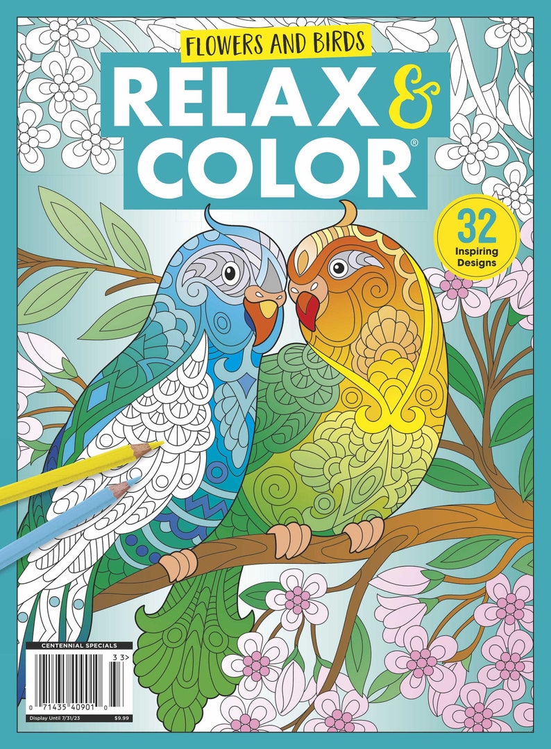 Relax and Color Flowers and Birds Coloring Book: 32 Inspiring Designs ...