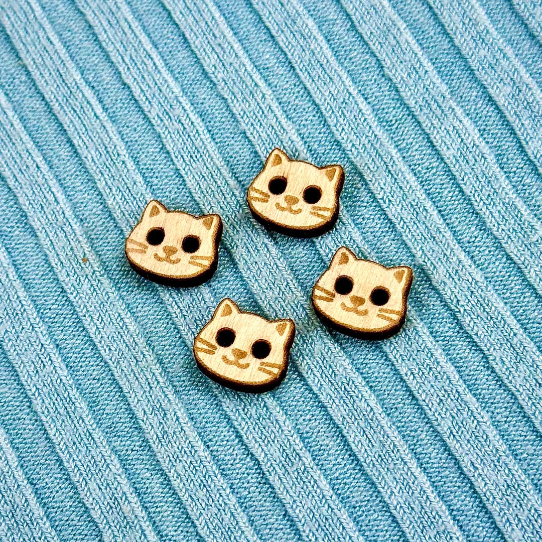 Wooden Cat Buttons: 15mm Kitten Sewing, Crochet, and Craft Supplies - Etsy