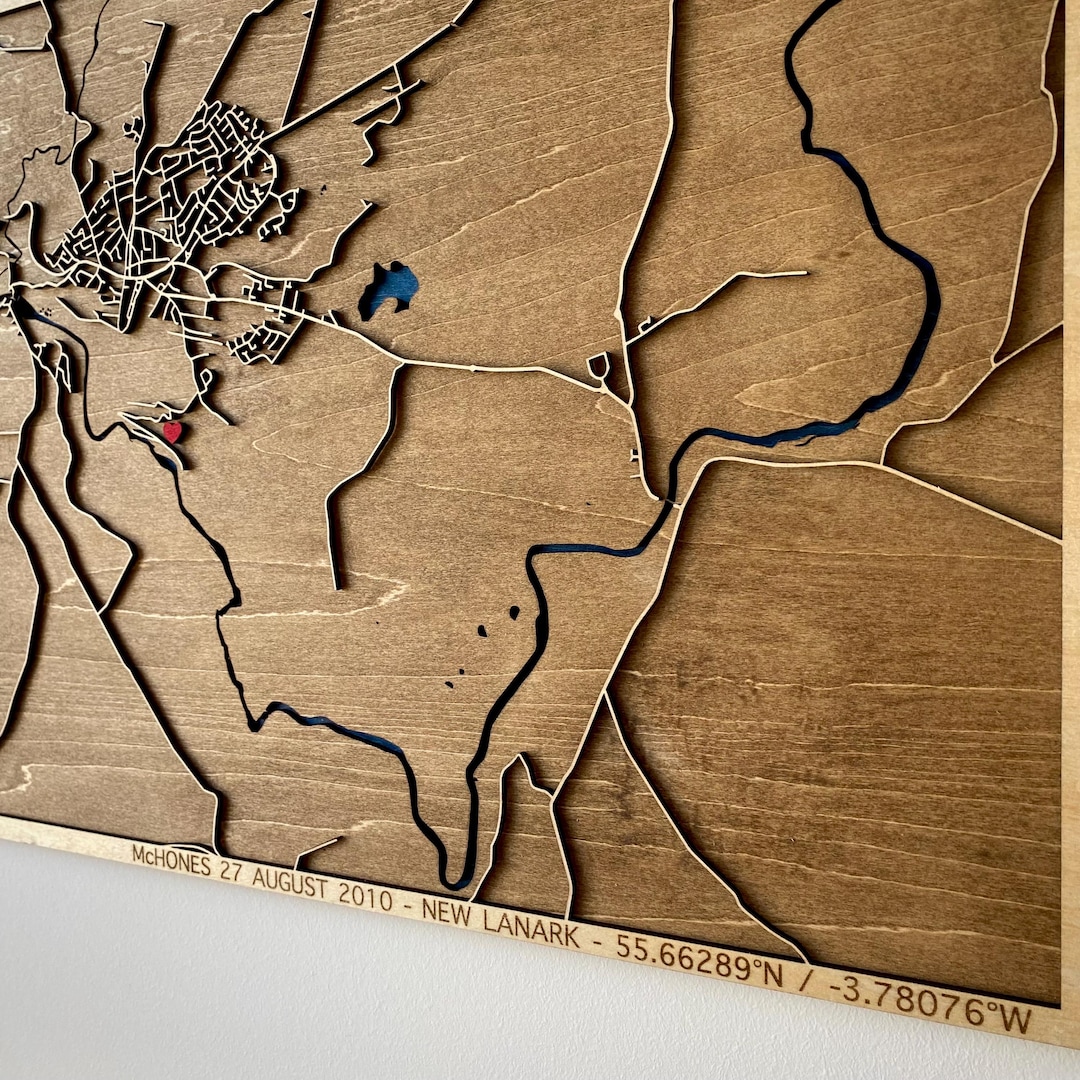 Customizable 3D Wooden Map Any Town Wall Art Personalized Wood Map ...