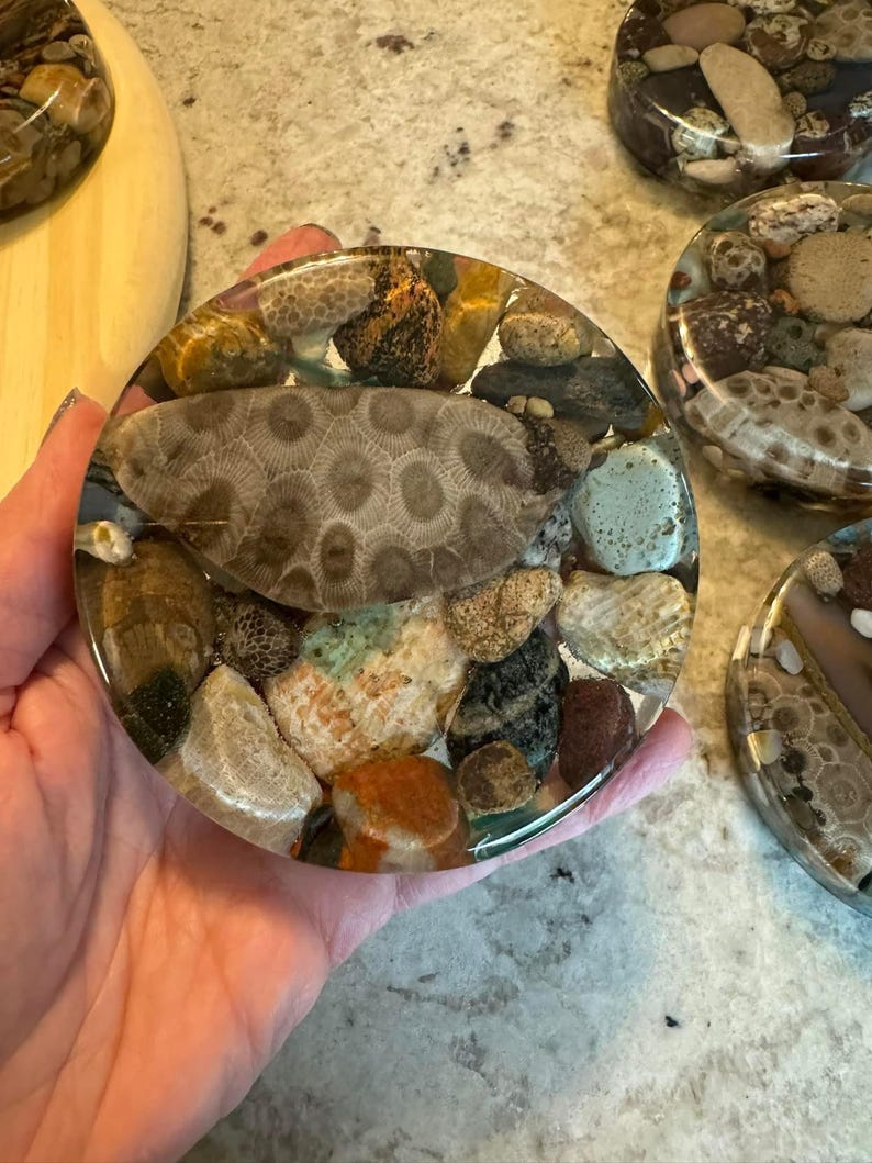 Michigan Coastal Petoskey Stone Coasters | Michigan Rockhound Art ...