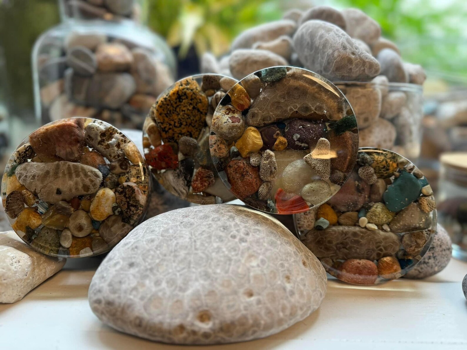 Michigan Coastal Petoskey Stone Coasters | Michigan Rockhound Art ...