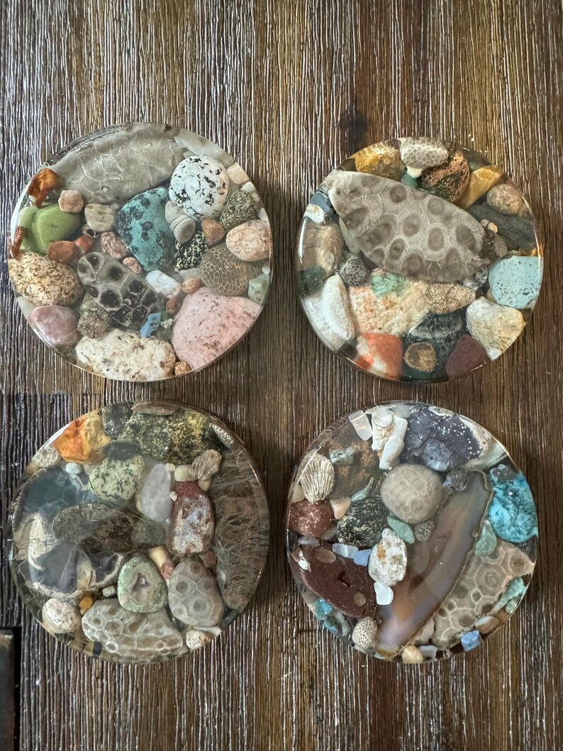 Michigan Coastal Petoskey Stone Coasters | Michigan Rockhound Art ...