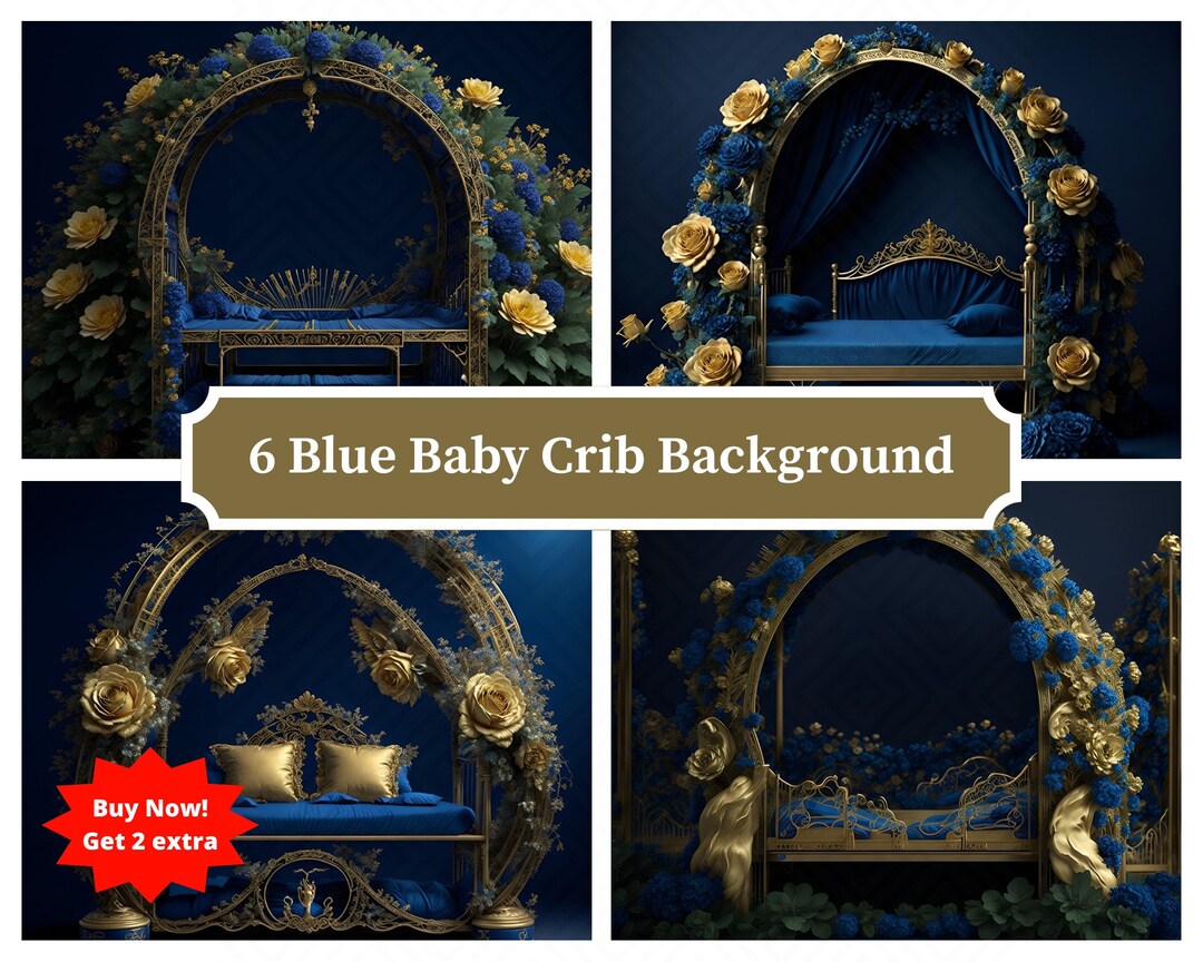 Newborn Digital Backdrop, Floral and Gold Baby Crib Background, Newborn ...