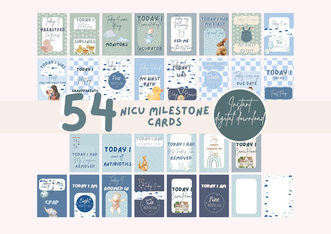 NICU Milestone Cards Blue | Baby Milestone | New Baby | NICU | HDU ...