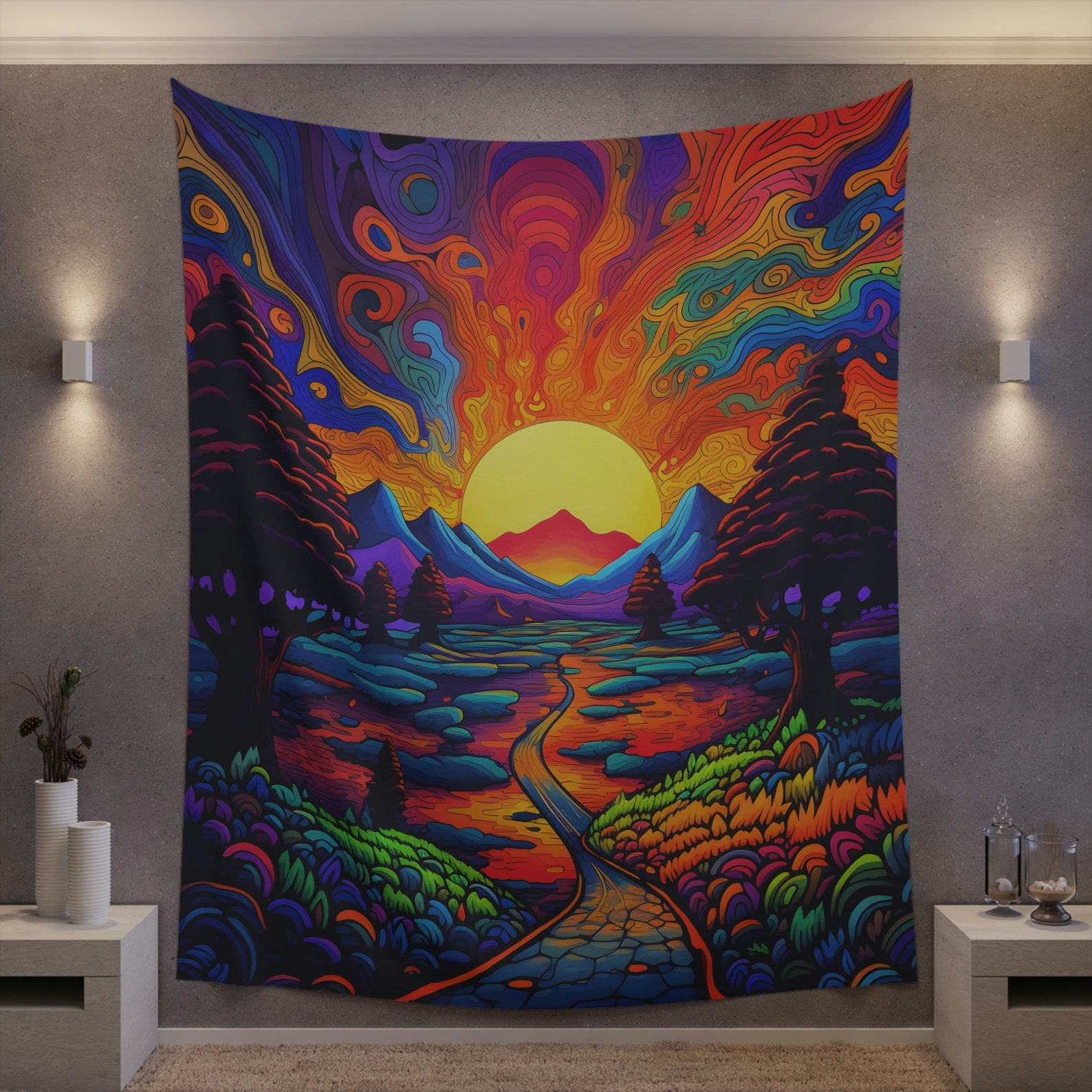 Vibrant Trippy Psychedelic Tapestry Gift for Bedroom Wall Decor Wall ...